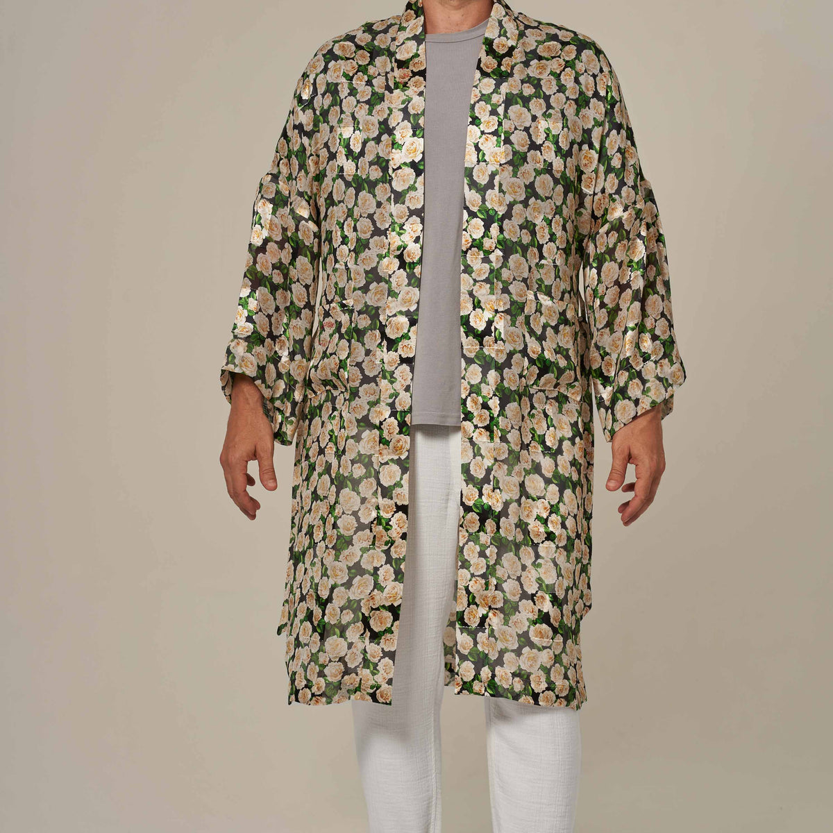 Versailles kimono for men in a floral printed silk chiffon – S U Z E T ...
